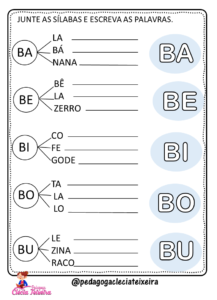 Atividades de alfabetização sílabas letras B C D F G H