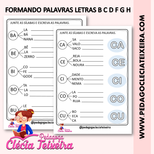 Atividades de alfabetização sílabas letras B C D F G H