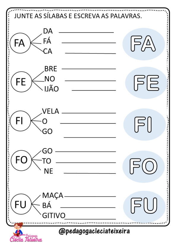 Atividades de alfabetização sílabas letras B C D F G H