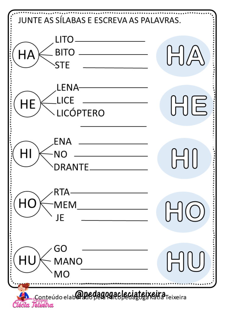 Atividades de alfabetização sílabas letras B C D F G H