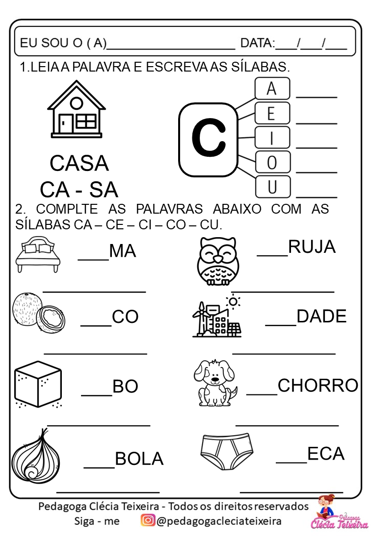 Atividades De Sílabas Para Imprimir Clécia Teixeira