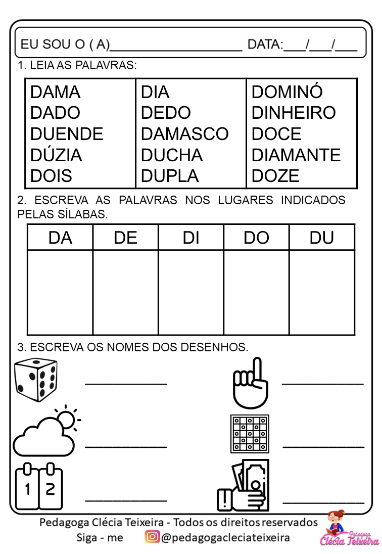 Fichas De Leitura Com Sílabas Simples Clécia Teixeira