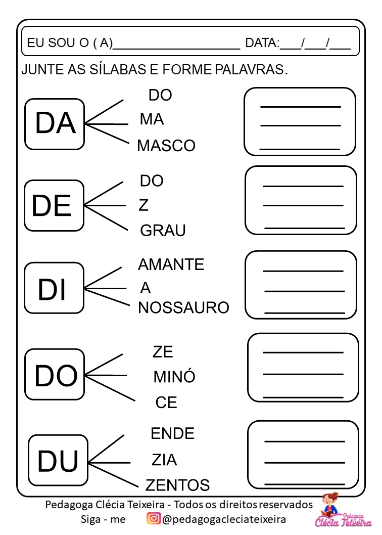 Atividades De Juntar Sílabas E Formar Palavras Clécia Teixeira