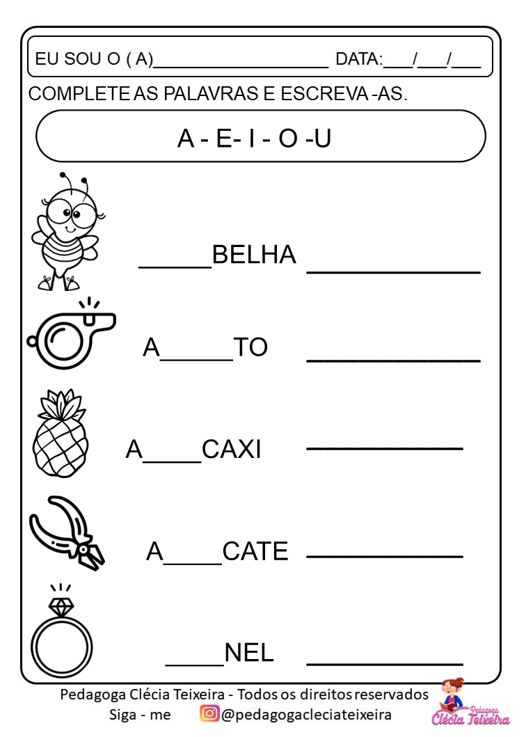 Completando Palavras Com Vogais Clécia Teixeira