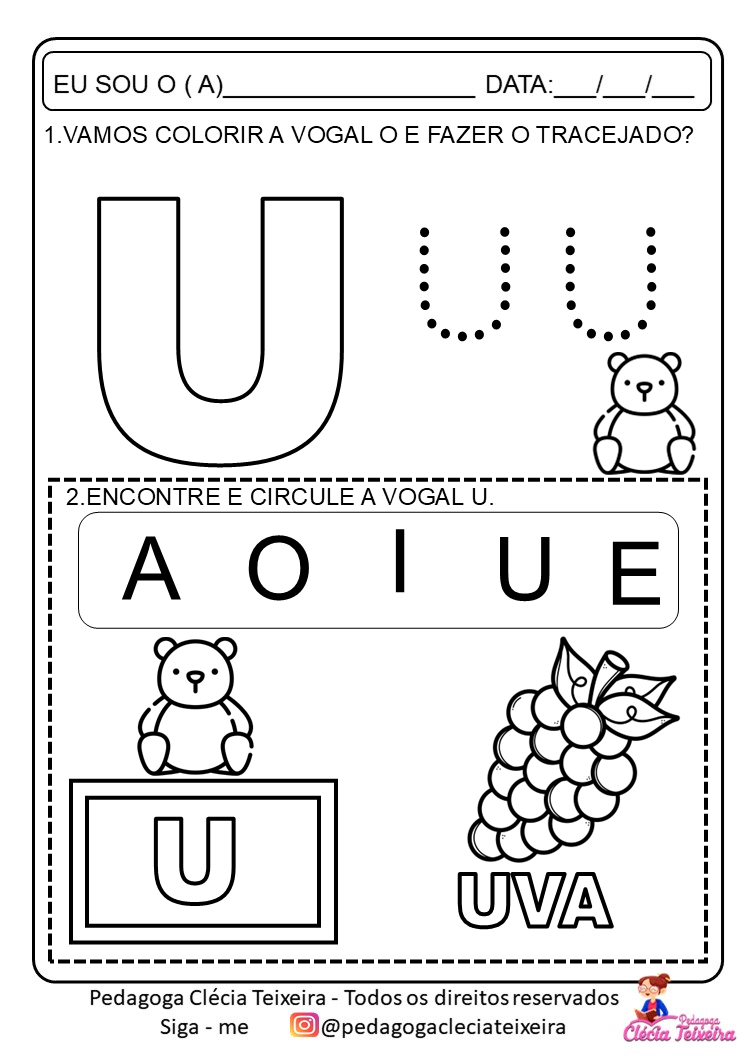 Atividades de vogais para imprimir Em PDF - Clécia Teixeira